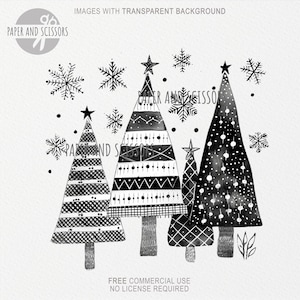 10 Black & White Scandi Tree Cliparts, Vintage Christmas, Winter Decor ...
