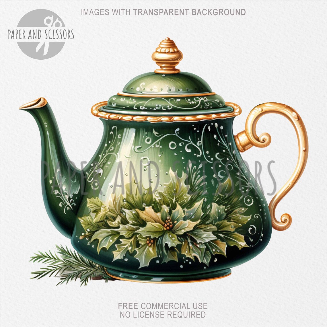 10 Christmas Teapots Clipart, Watercolor Christmas Teapots PNG, Tea Cup ...