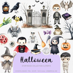 45 Cute Halloween Clipart, Spooky Decor PNG, October, Watercolor ...