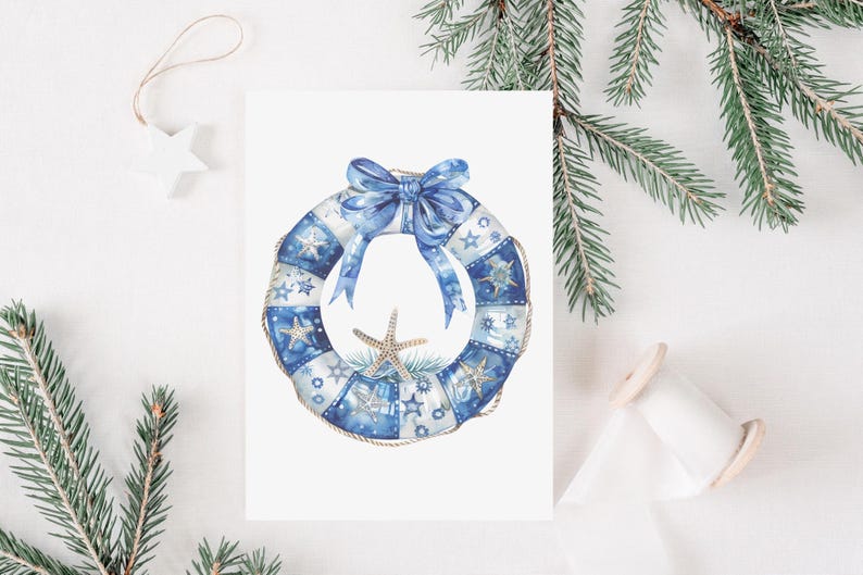 25 Nautical Christmas Cliparts, Coastal Watercolor Xmas PNG, Watercolor ...