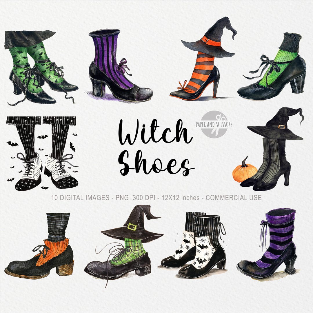 10 Witch Shoes Clipart, Halloween PNG, Spooky Decor, Witchy Stickers ...