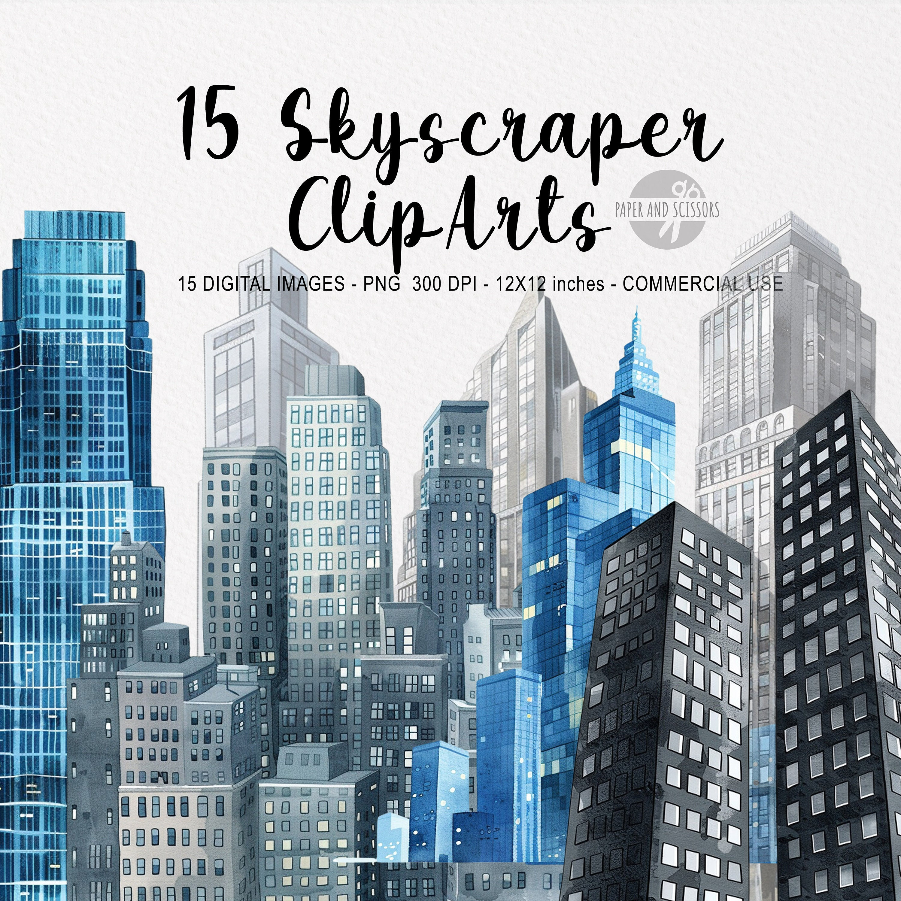 15 Skyscraper Clipart, Building PNG, City Skyline Illustration ...
