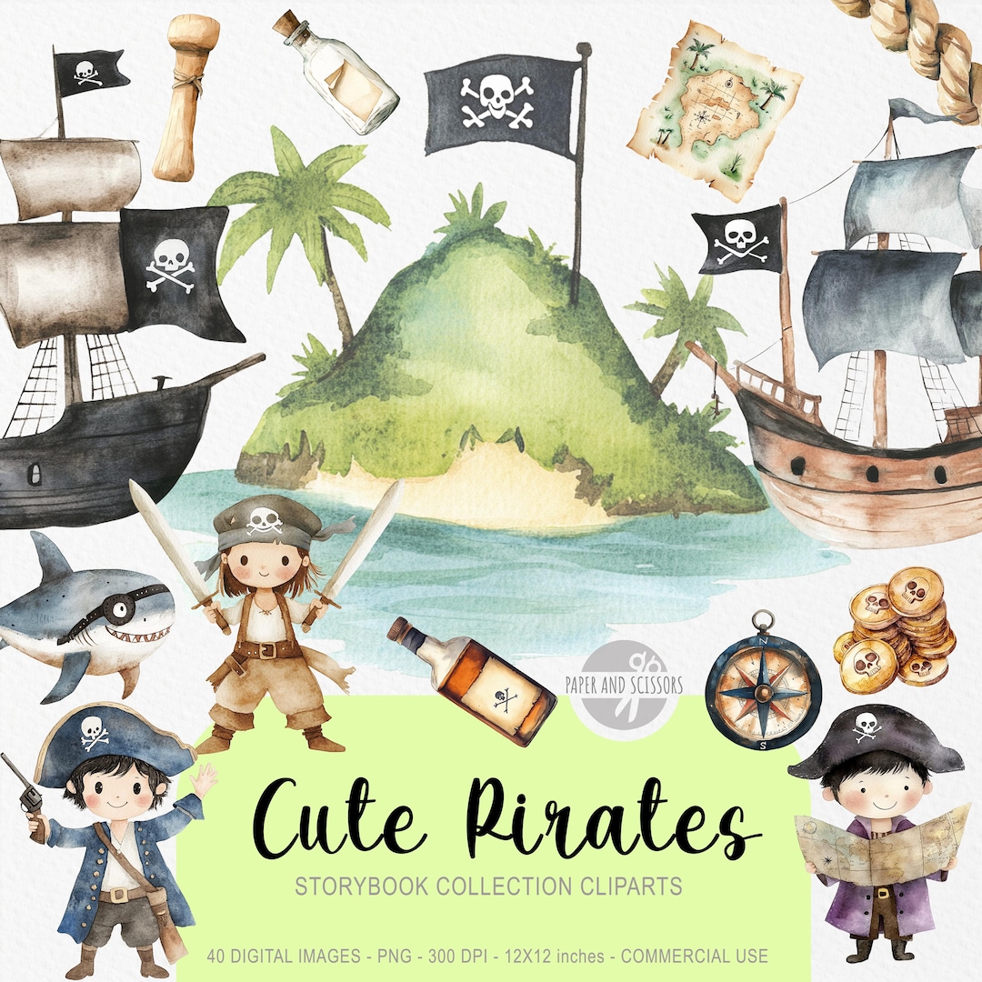 40 Little Pirate Cliparts, Island PNG, Treasure Hunt, Watercolor Pirate ...
