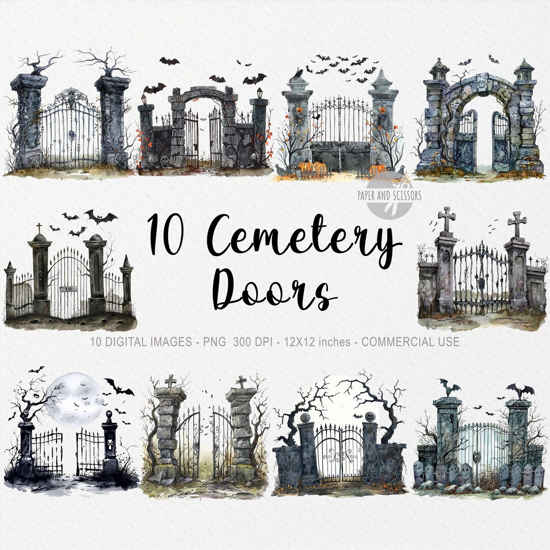 10 Cemetery Door Clipart, Halloween PNG, Spooky Decor, Scary Graveyard ...