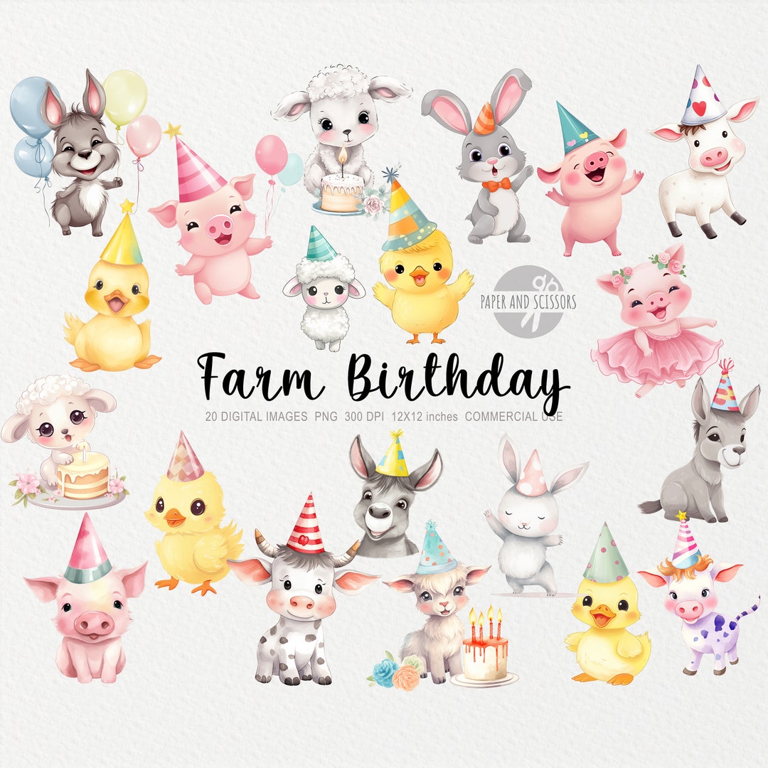 Baby Farm Birthday Animals Clipart, Farm PNG, Nursery Wall Art, Baby ...