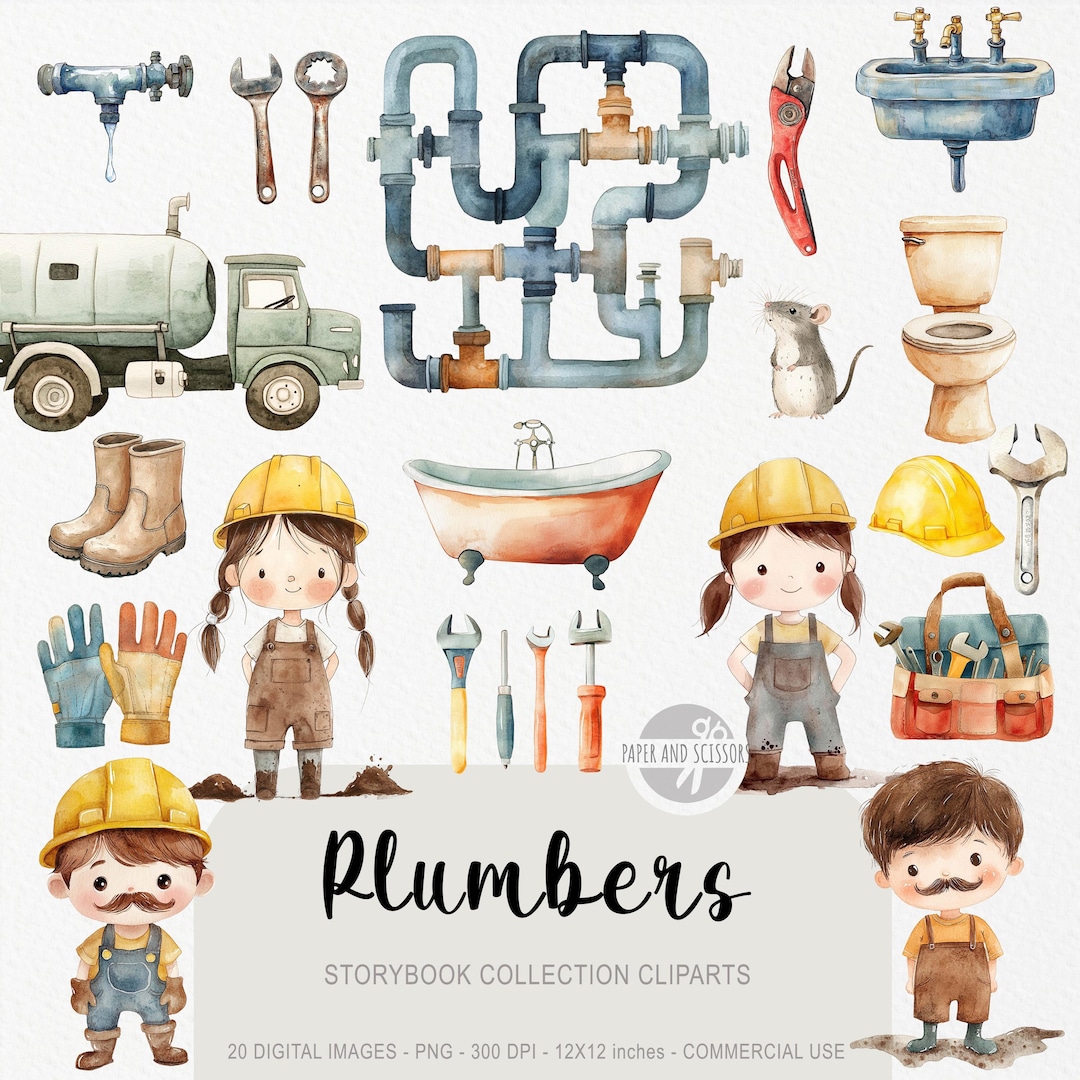 20 Cute Plumbers Clipart, Watercolor Worker Storybook, Boy Nursery ...