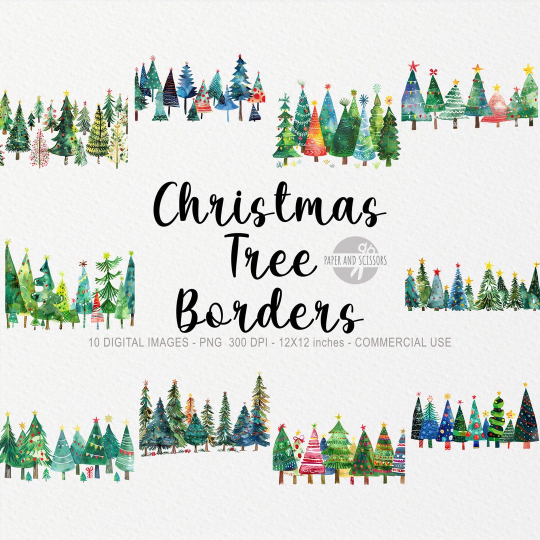 10 Christmas Trees Borders Clipart, Christmas Forest PNG, Christmas ...