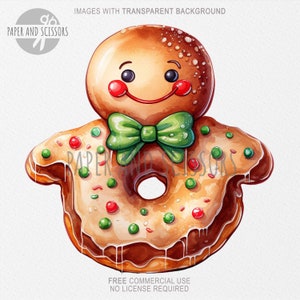 15 Christmas Donuts Clipart, Watercolor Christmas Donuts PNG, Christmas ...