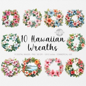 10 Hawaiian Wreath Clipart, Watercolor Wreath PNG, Leaves Illustration ...