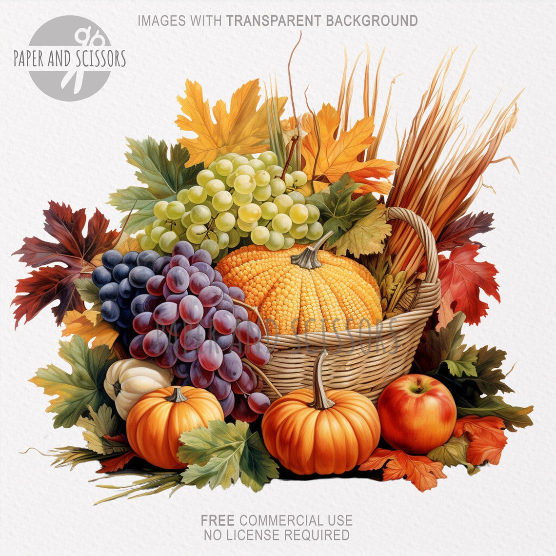 10 Autumn Harvest Cliparts, Fall Fruits & Vegetables PNG, Autumn Leaves ...