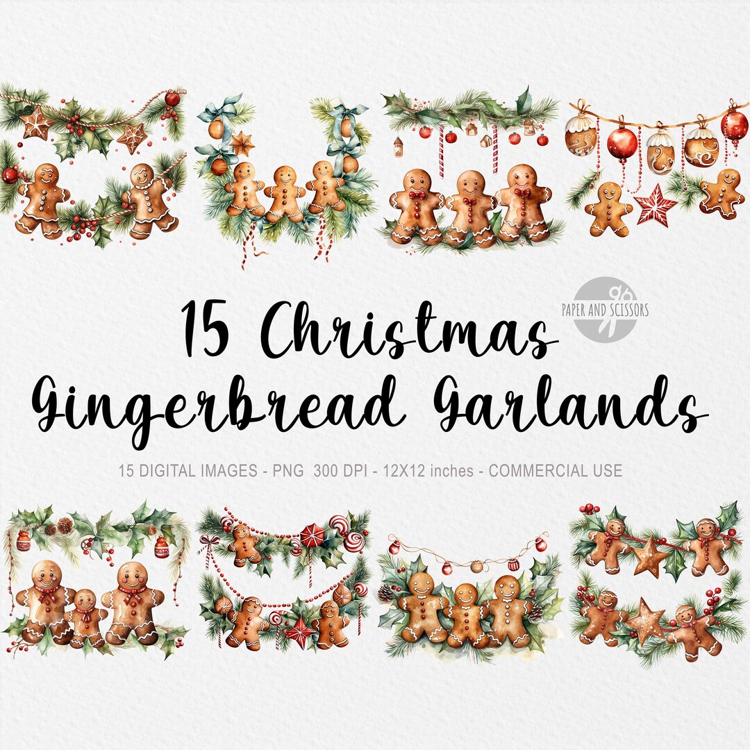 15 Christmas Gingerbread Garland Clipart, Garland PNG, Garland ...