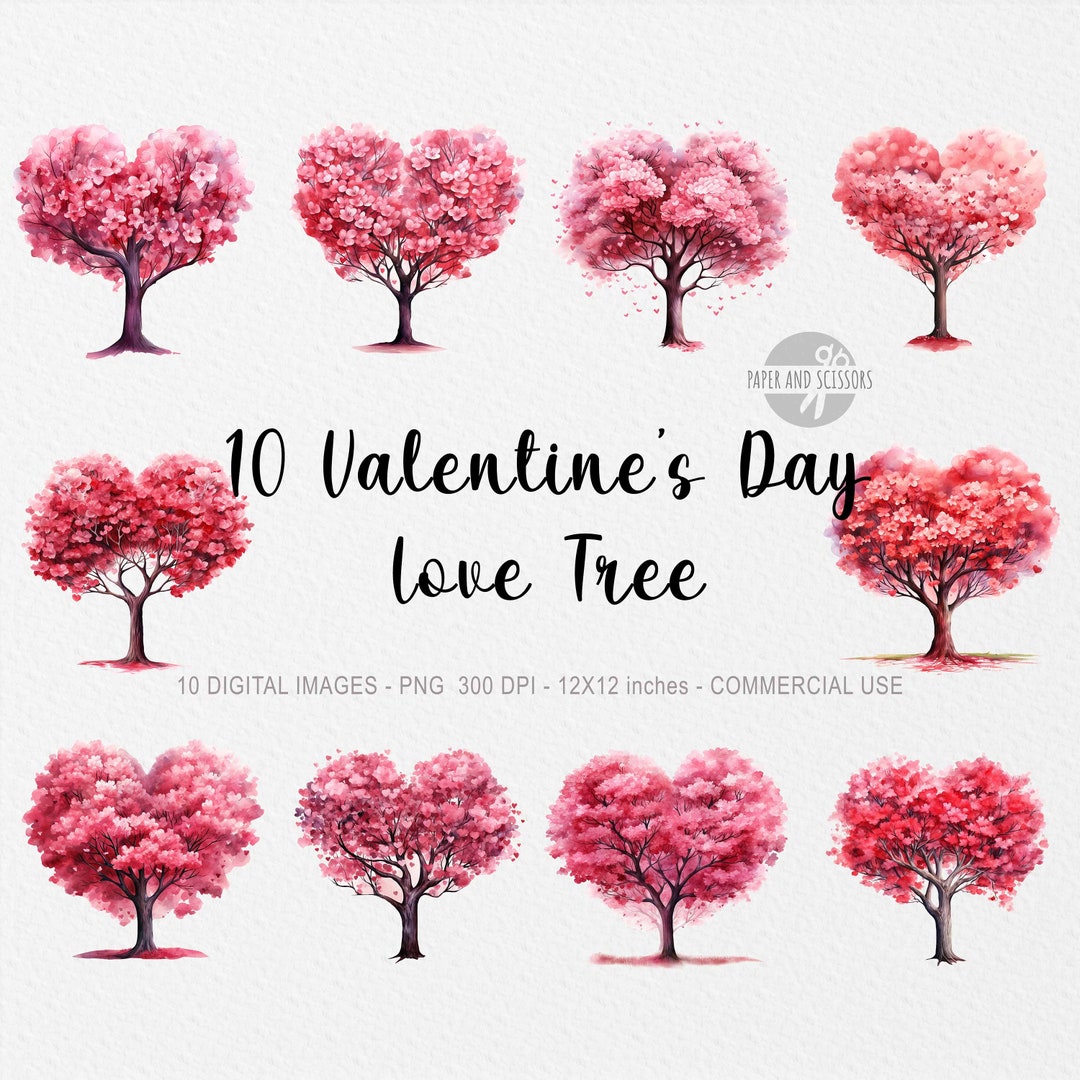 10 Valentine’s Day Love Tree Clipart, Love PNG, Pink Tree Illustration ...