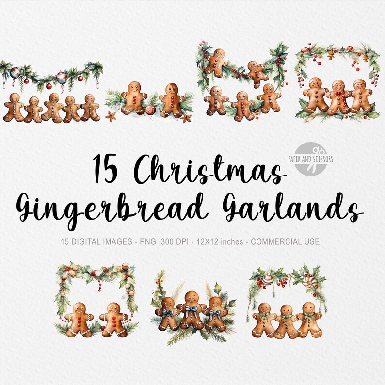 15 Christmas Gingerbread Garland Clipart, Garland PNG, Garland ...
