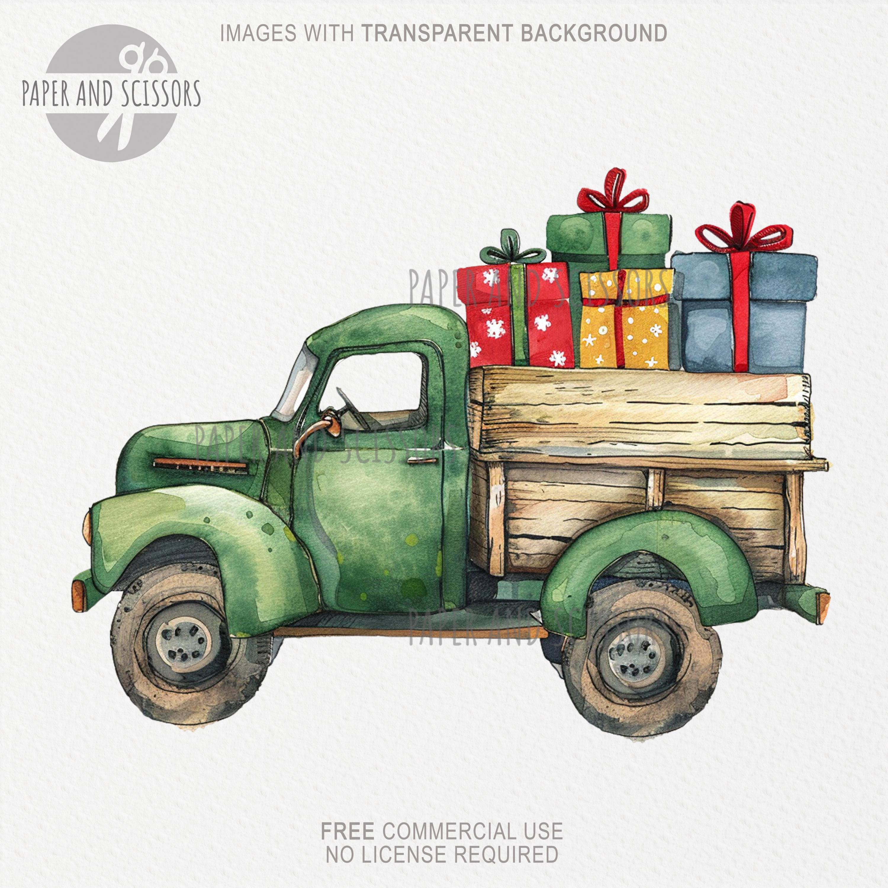 10 Christmas Truck Cliparts, Old Farm Truck PNG, Christmas Tree ...