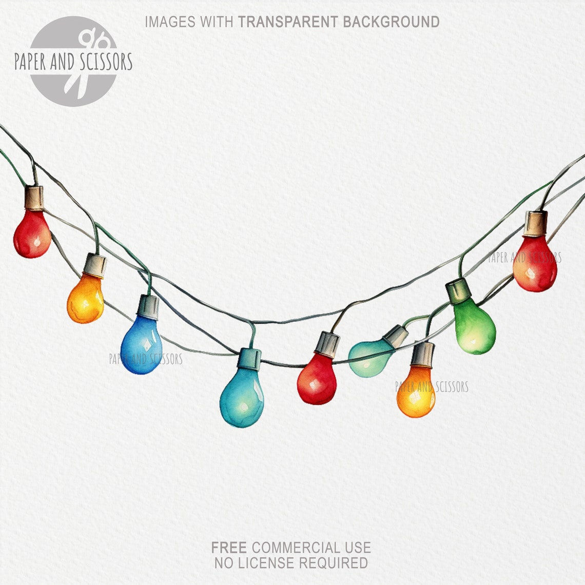 15 Christmas String Lights Clipart, Lights PNG, Watercolor Lamps ...