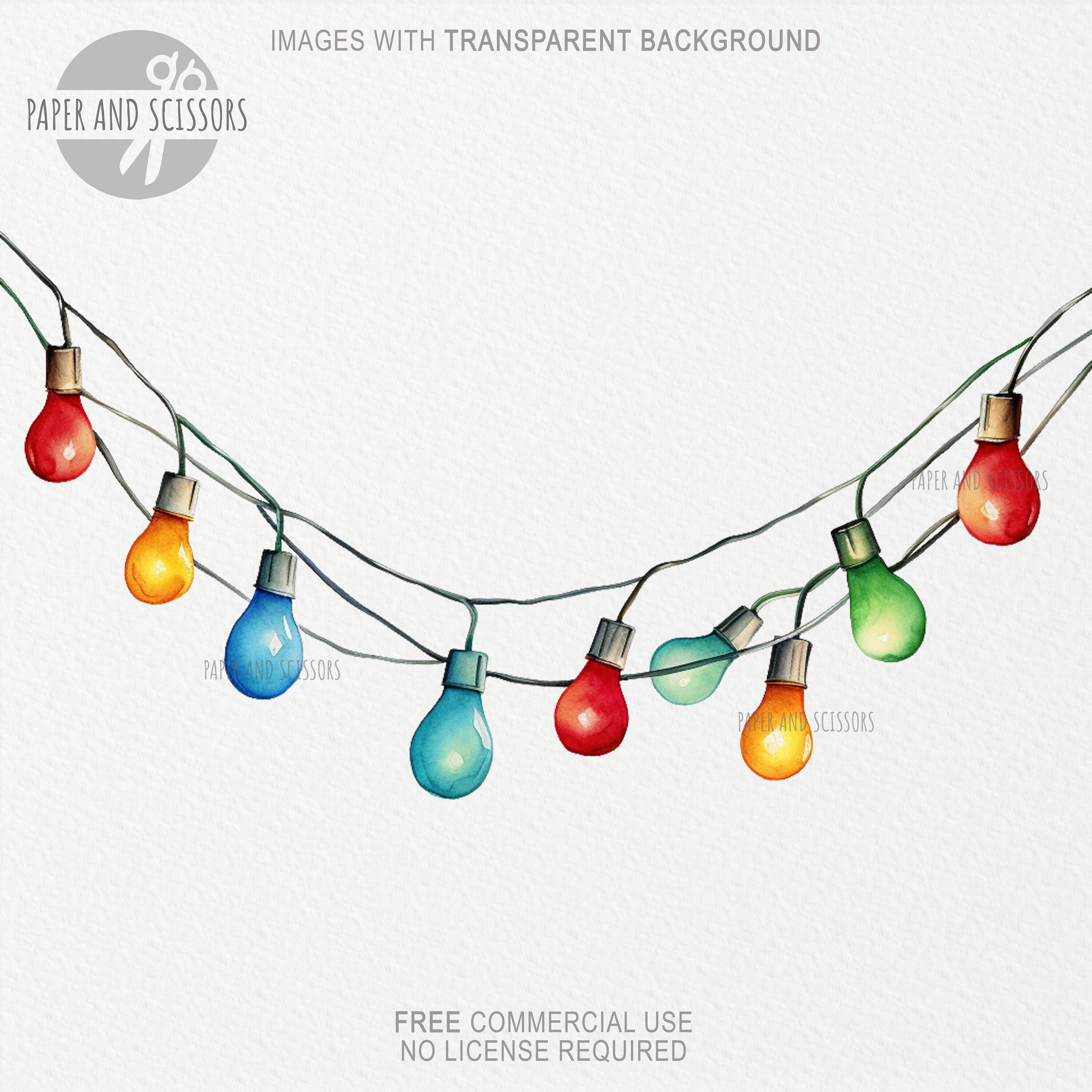 15 Christmas String Lights Clipart, Lights PNG, Watercolor Lamps ...