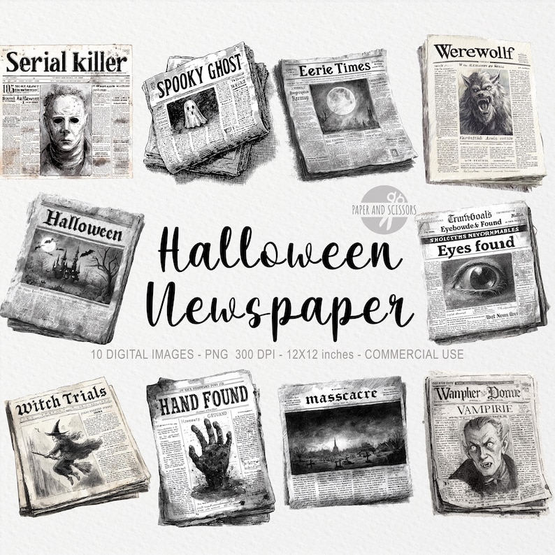 10 Halloween Newspaper Cliparts, Serial Killer PNG, Night Printable ...
