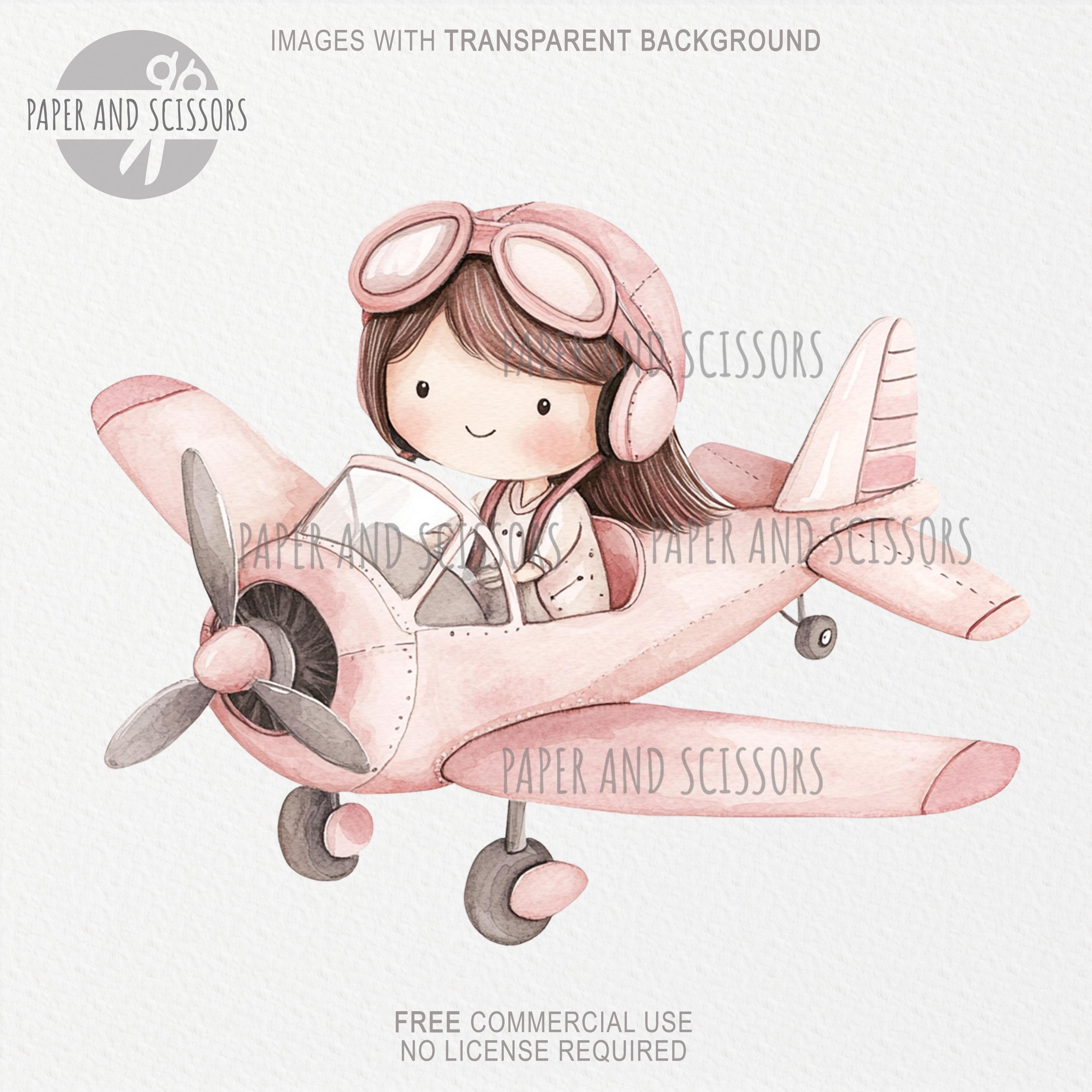 35 Little Pilot Cliparts, Watercolor Storybook PNG, Airplane Stickers ...