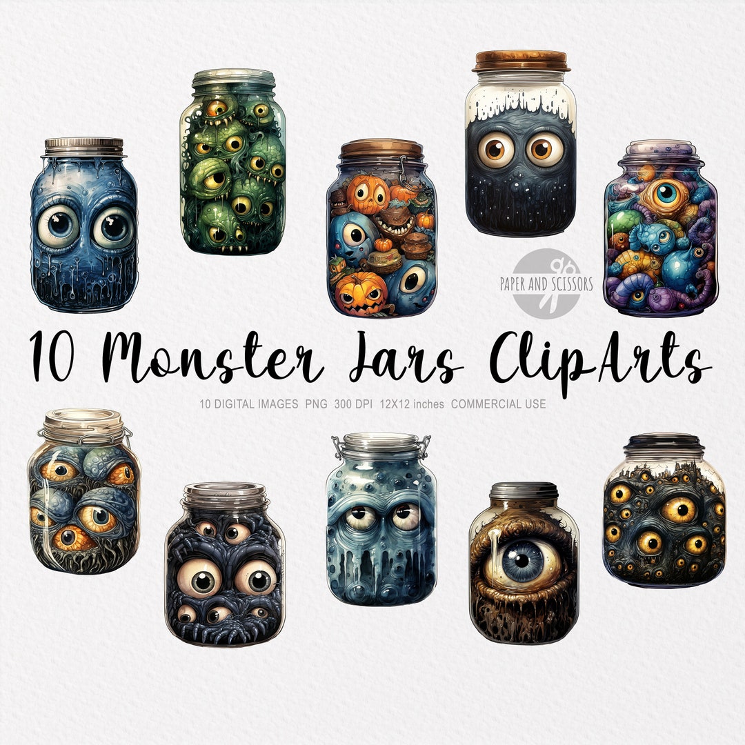 10 Monster Jars Clipart, Watercolor Monsters PNG, Potion Jars, Monster ...