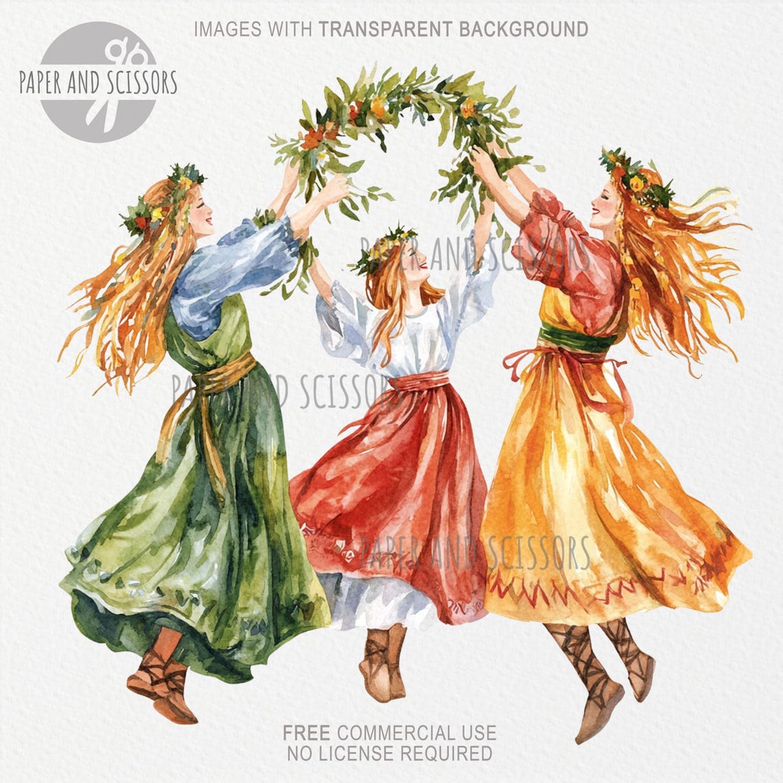 20 Swedish Midsommar Cliparts, Scandinavian PNG, Hygge Art, Watercolor ...