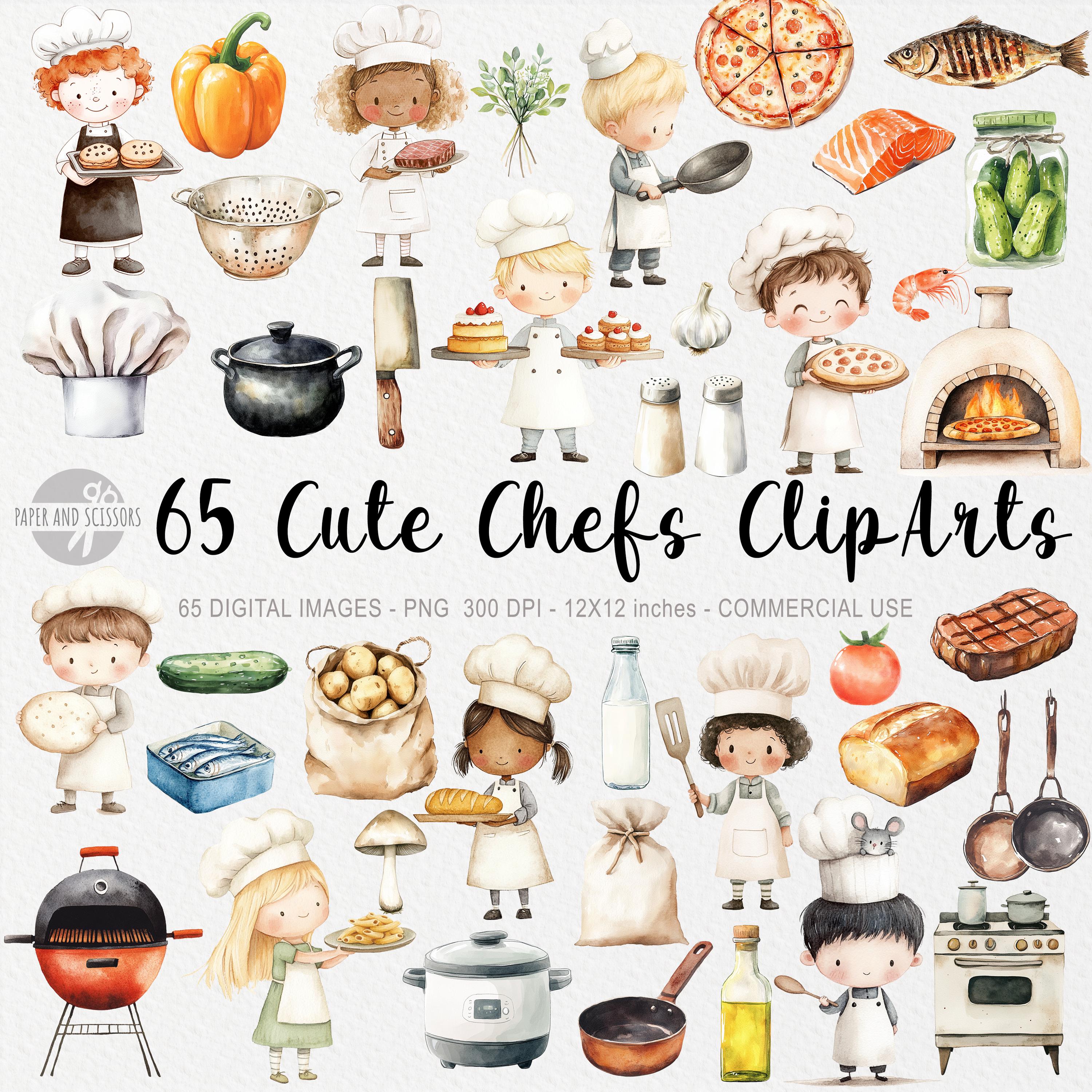 65 Cute Chef Cliparts, Watercolor Storybook PNG, Food Stickers, Cute ...