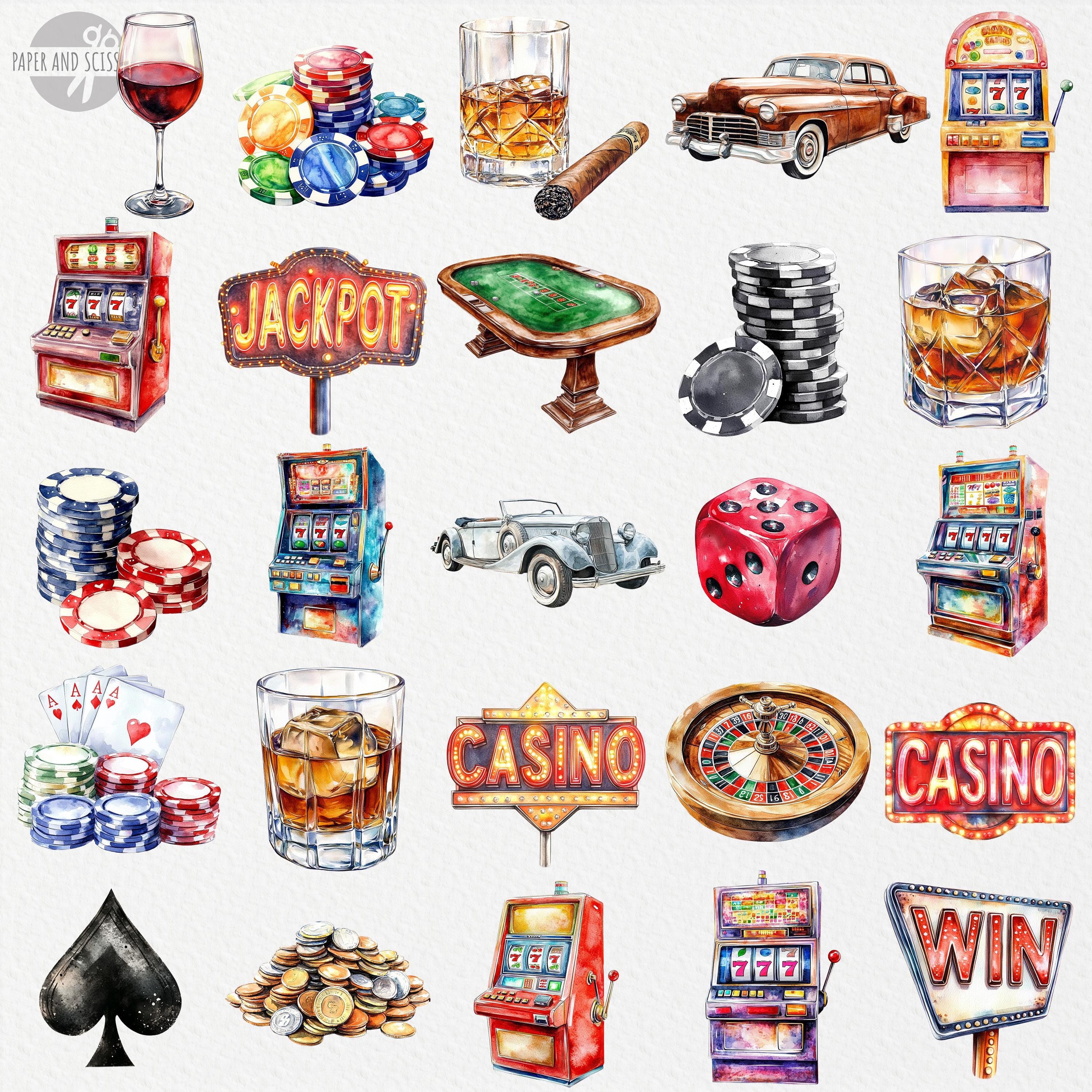 Casino Clipart, Watercolor Casino PNG, Poker Clipart, Digital Download ...