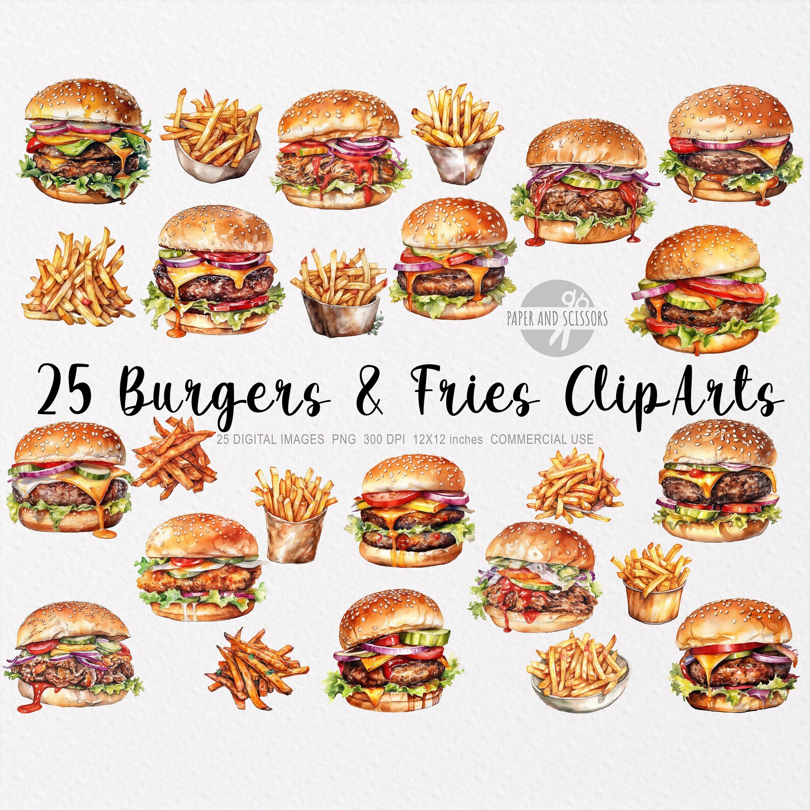 25 Burgers and Fries Clipart Burgers and Fries PNG Burgers - Etsy