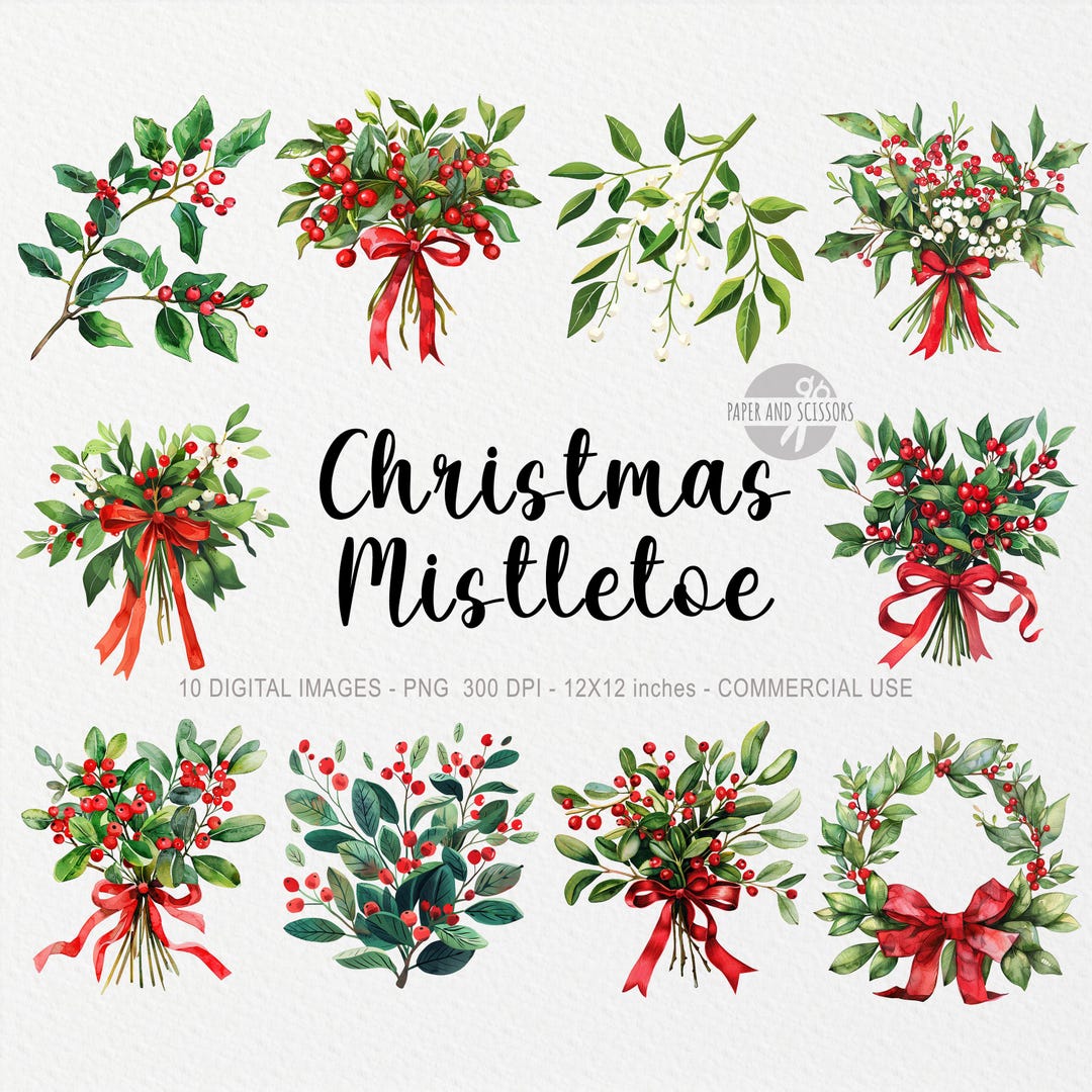 10 Christmas Mistletoe PNG, Christmas Card Printable, Holiday Plant ...