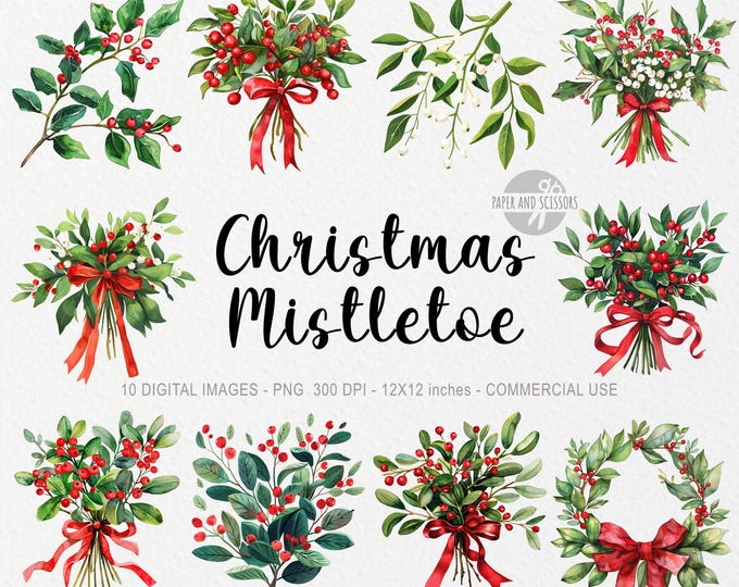 10 Christmas Mistletoe PNG, Christmas Card Printable, Holiday Plant ...