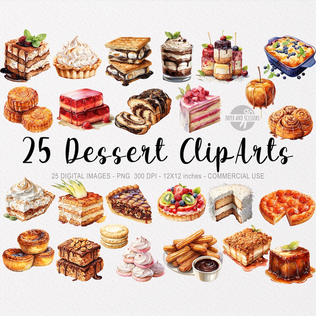 25 Dessert Products Cliparts, Sweet Treats PNG, Delights Illustration ...