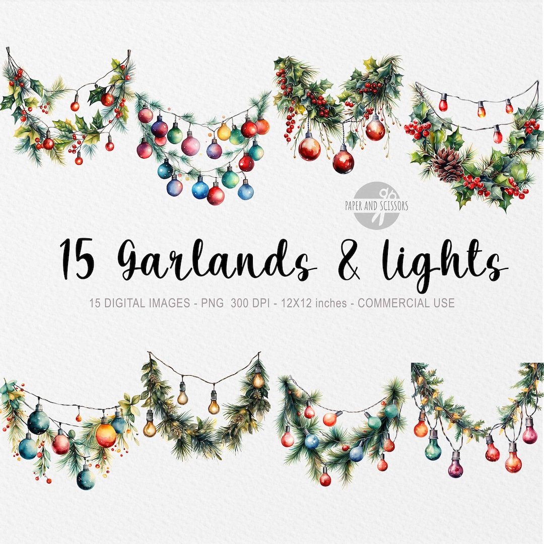 15 Christmas Garlands & Lights Clipart, Garland PNG, Home Decor ...