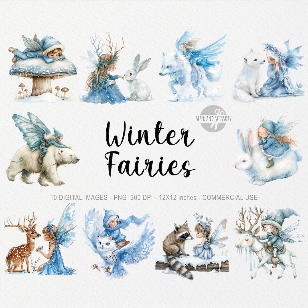 Winter Fairy Cliparts, Whimsical PNG, Blue Fairy Garden Bundle ...