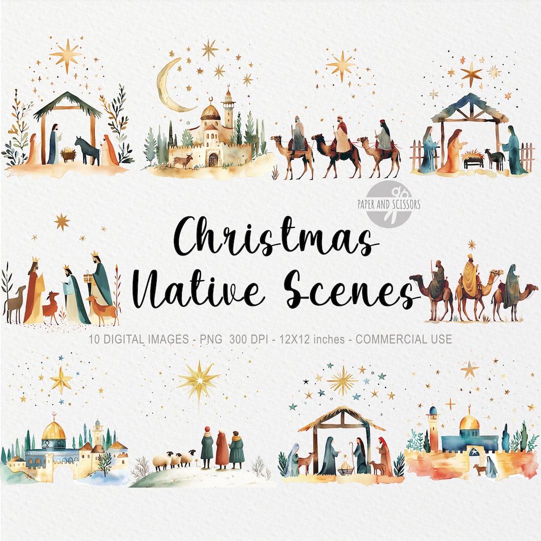 10 Christmas Nativity Set Scene Cliparts, Religious Christian PNG ...