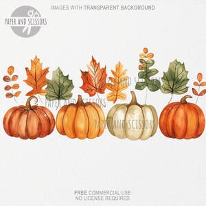 10 Autumn Leaves & Pumpkins Border Cliparts, Fall Decor, Watercolor ...