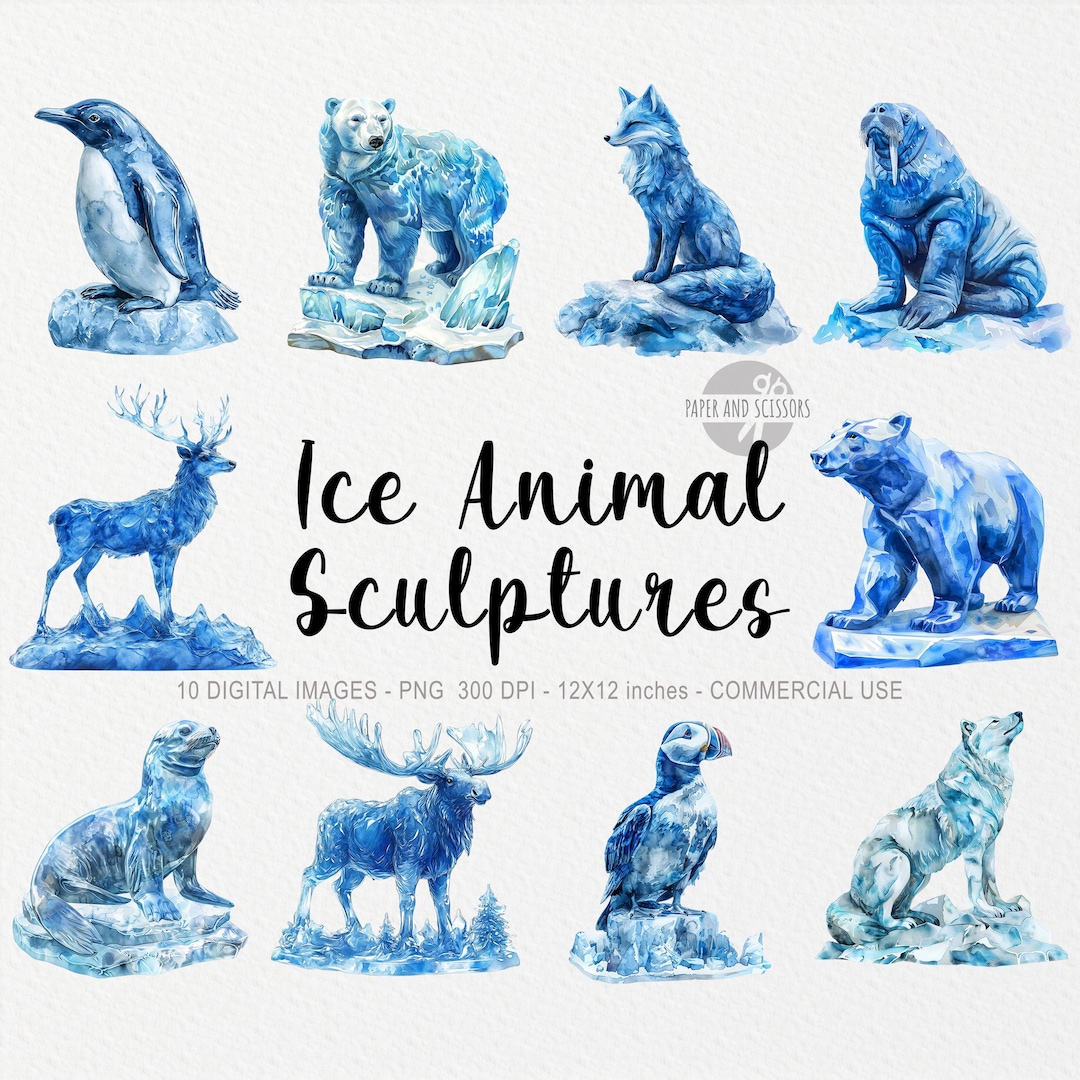10 Animal Ice Sculpture Cliparts, Winter PNG, Arctic Animals ...