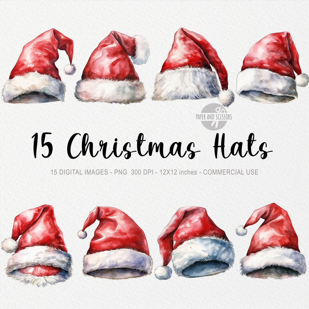 15 Christmas Hat Clipart, Santa Claus Hat PNG, Watercolor Santa Claus ...