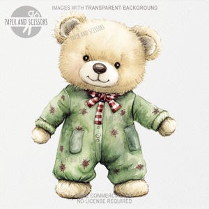 10 Christmas Teddy Bear Watercolor Clipart, Holiday Teddy Bear PNG ...