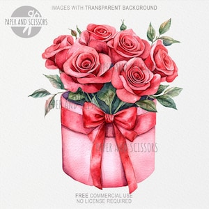 10 Rose Box Bouquet Cliparts, Valentine's Day PNG, Floral Decor ...