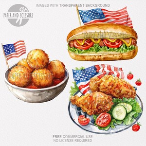 65 American Food Cliparts, 4th of July, Watercolor Independence Day ...
