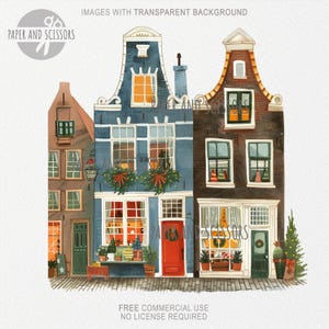 10 Christmas European House Clipart, Village Border PNG, Amsterdam ...