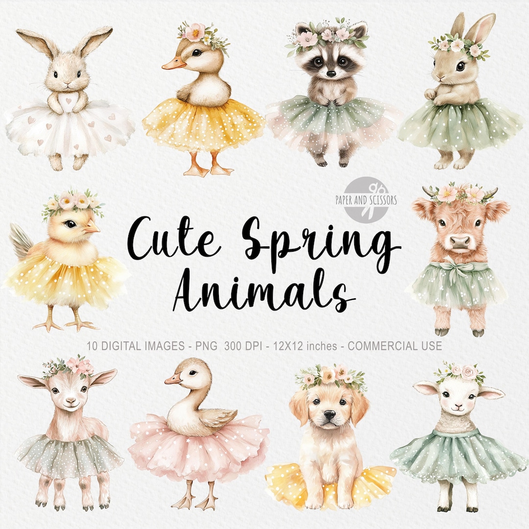 10 Cute Spring Animal Clipart, Woodland PNG, Easter Nursery, Baby ...