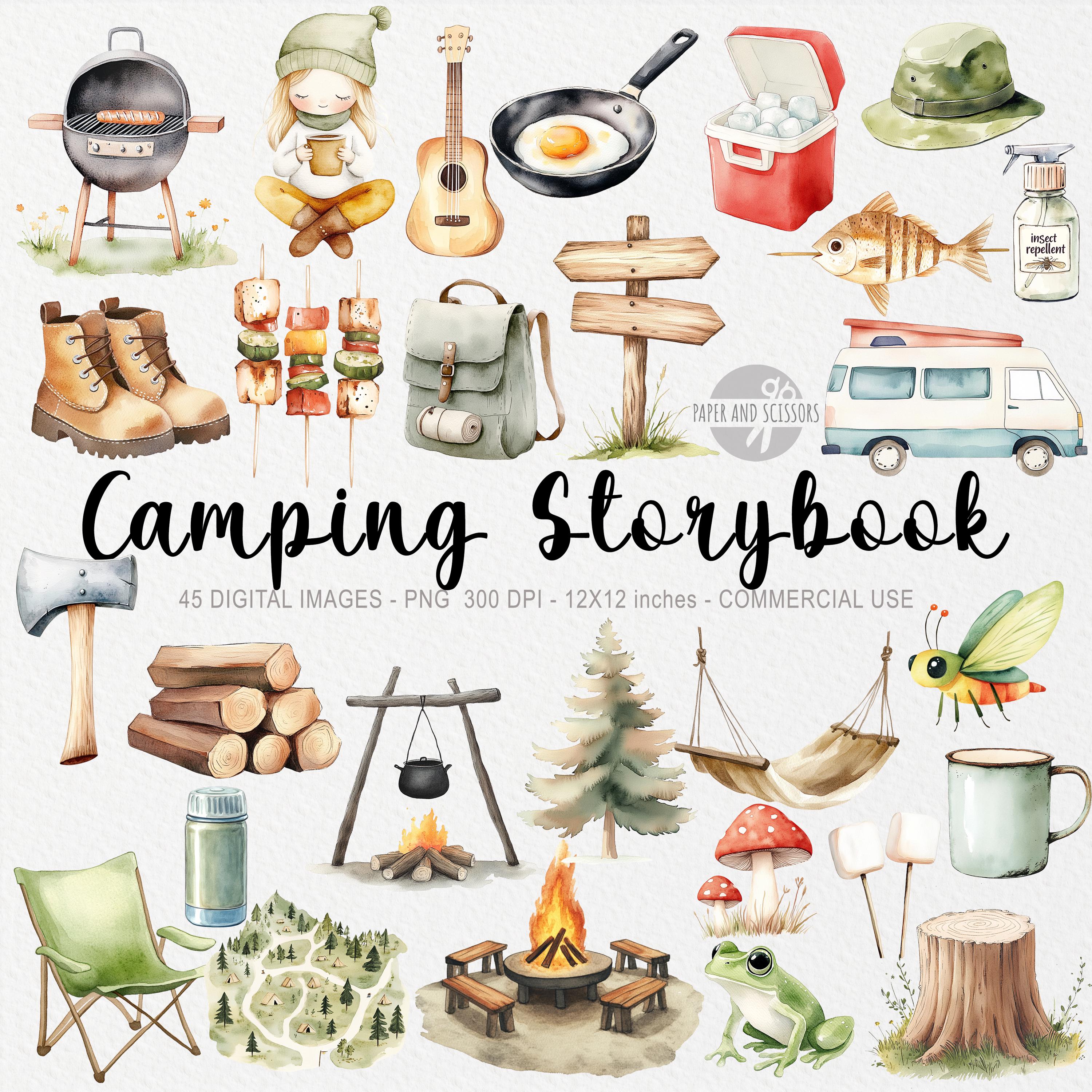 45 Cute Camping Clipart, Watercolor Outdoor Storybook, Camp Tent ...