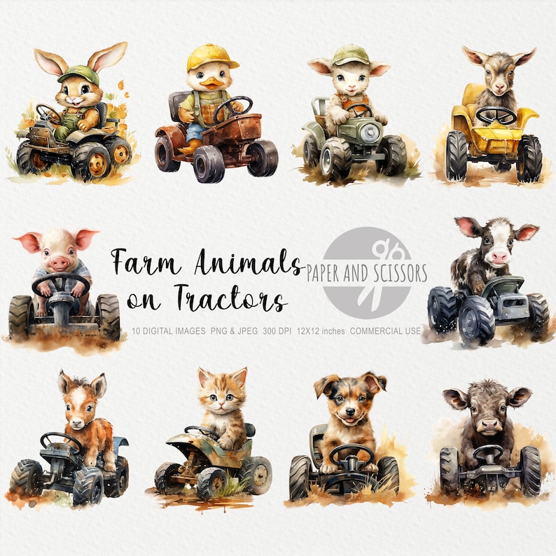 Baby Farm Animals on Tractors Clipart, Baby Farm Animals PNG, Baby ...