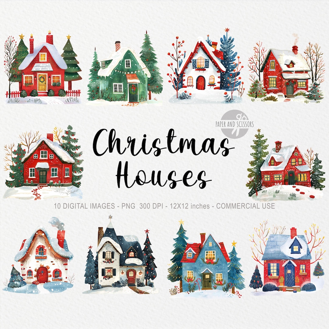 10 Christmas House Clipart, Christmas Village PNG, Christmas Market ...