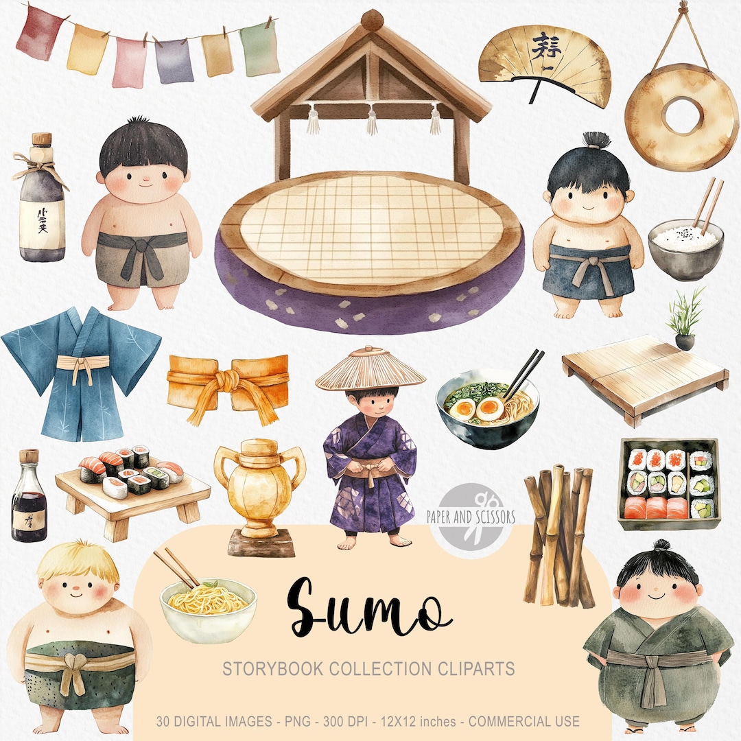 30 Cute Sumo Wrestling Clipart, Watercolor Storybook, Japanese Nursery ...