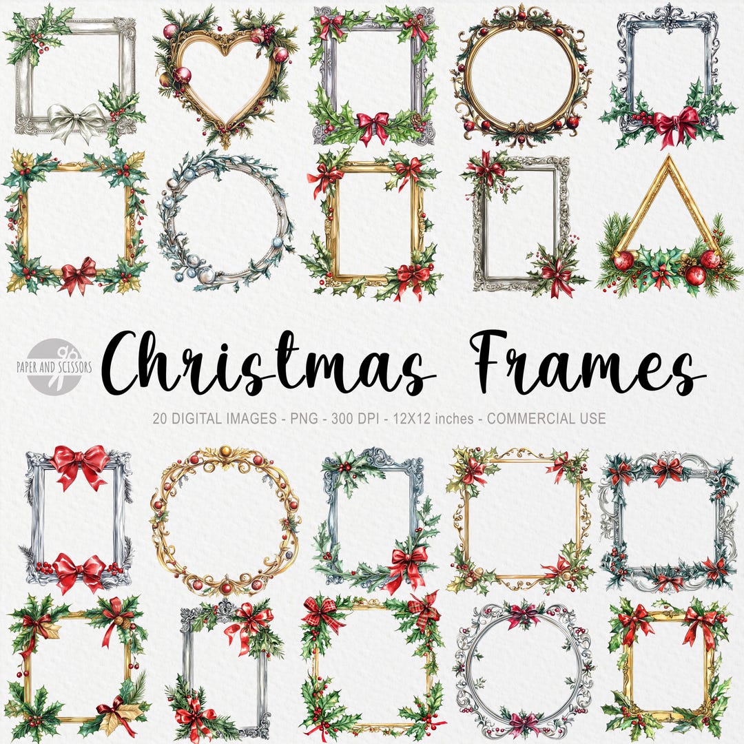 Christmas Ornate Antique Gold Frames Clipart, Holiday Vintage Silver ...