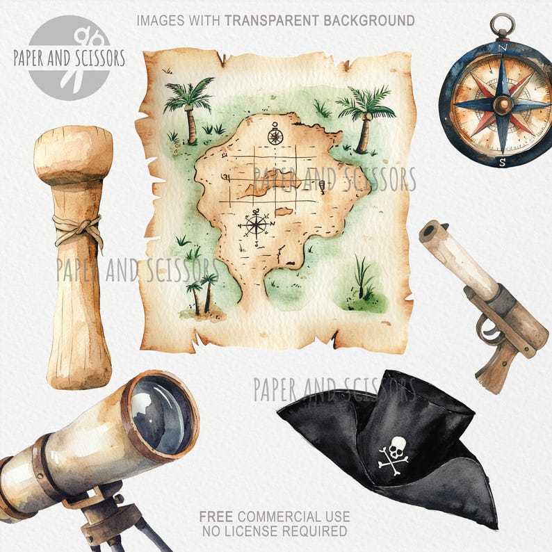 40 Little Pirate Cliparts, Island PNG, Treasure Hunt, Watercolor Pirate ...