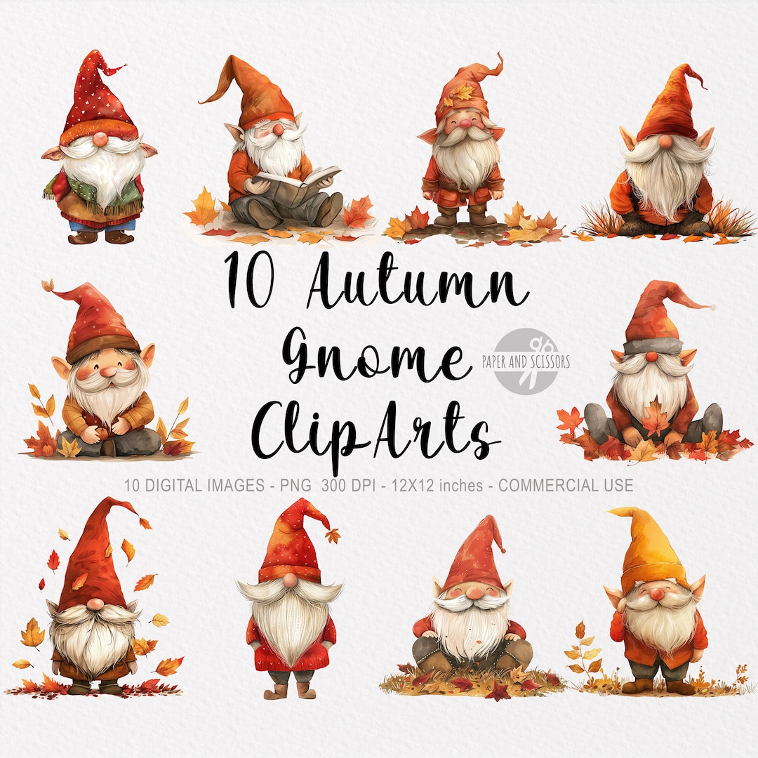 10 Autumn Gnome Cliparts, Fall Gnome PNG, Hello Autumn Decor ...