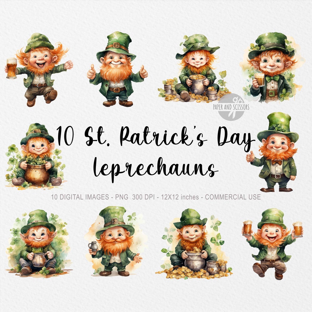 10 St Patrick's Day Leprechaun Cliparts, Watercolor St Patricks Day PNG ...