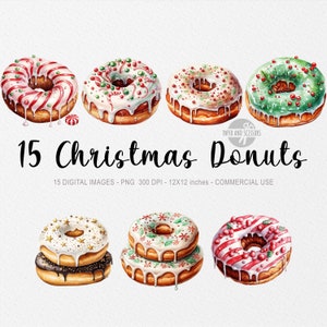 15 Christmas Donuts Clipart, Watercolor Christmas Donuts PNG, Christmas ...